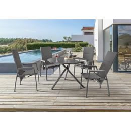 Garten-Essgruppe Destiny, grau, Sitzm&ouml;bel-Sets, "COSTA BARLETTA 4 HL + Tisch &Oslash;110cm anthrazit", Aluminium, Textilene, HPL