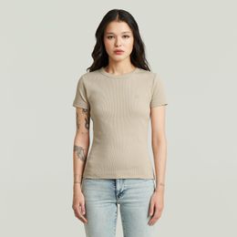 G-Star Raw G-STAR Damen T-Shirt "Slim Rib Wmn", beige, Gr. M, unifarben, Single Jersey, Obermaterial: 98% Baumwolle, 2% Elasthan, Shirts, in Rundhalsform