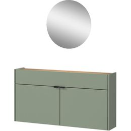 Garderoben-Set Germania, B:110cm H:200cm T:22cm, gr&uuml;n, Spanplatte, Flur, Kastenm&ouml;bel-Sets, "Ameca", Mehrzweckschrank und Spiegel, geringe Tiefe,
