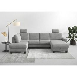 Wohnlandschaft Home Affaire, B:314cm H:91cm T:170cm, silber, 100% Polyester, Sofas, "Summer U-Form", mit oder ohne Schlaffunktion und Bettkasten,