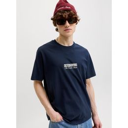 Jack & Jones JACK & JONES Herren T-Shirt "JORSAVONA BOX TEE SS CN STYD SS26", blau, Gr. L, bedruckt, Jersey, Obermaterial: 100% Baumwolle, Shirts, Baumwolle,
