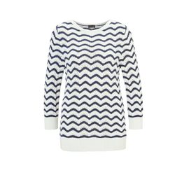 GOLDNER Damen Rundhalspullover "Kurzgr&ouml;&szlig;e Ringelpullover mit 3/4-Arm und Ajourdetails", wei&szlig;, Gr. 25, Obermaterial: 50% Baumwolle CO. 50% Polyacryl