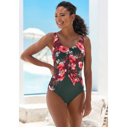 Lascana Damen Badeanzug "Loria", blau, Gr. 48, bedruckt, gebl&uuml;mt, Recycling-Polyamid, Badeanz&uuml;ge, mit Shaping-Effekt