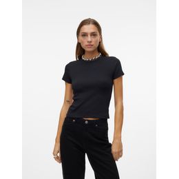 V&eacute;ro Moda VERO MODA Damen Kurzarmshirt "VMCHLOE SS SHORT TOP JRS NOOS", schwarz, Gr. S, unifarben, Feinripp, Obermaterial: 95% Baumwolle, 5% Elasthan, Shirts,