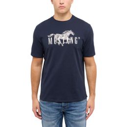 Mustang Herren T-Shirt "Austin-Logoprint", blau, Gr. XXXL, bedruckt, Jersey, Obermaterial: 100% Baumwolle, Shirts, Regular fit
