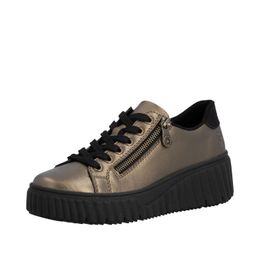 Rieker Damen Plateausneaker, Gr. 41, gold, Glattleder, Schuhe, Freizeitschuh, Halbschuh, Schn&uuml;rschuh mit Plateausohle