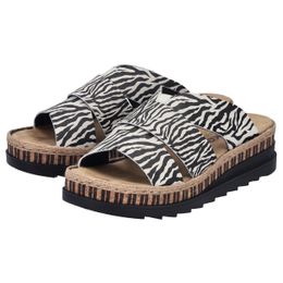 Rieker Damen Pantolette, Gr. 39, schwarz-wei&szlig;, Lederimitat, Schuhe, Keilabsatz, Sommerschuh, Schlappen mit Juteumrahmung