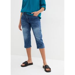 bonprix Damen Caprijeansblau denim, Gr. 48, Denim/Jeans, Obermaterial: 82% Baumwolle, 17% Polyester, 1% Elasthan, Jeans, figurformende Passform,