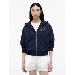 Tommy Hilfiger Damen Kapuzensweatjacke "TH ROUNDAL ZIP-UP HOODIE", blau, Gr. XS, unifarben, Sweatware, Obermaterial: 100% Baumwolle, Sweatjacken,