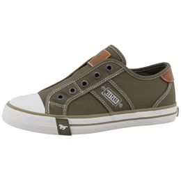 Mustang Shoes M&auml;dchen Slip-On Sneaker "Gaspare", Gr. 33, gr&uuml;n, Baumwolle, Schuhe, Freizeitschuh, Slipper, Halbschuh mit Kontrastn&auml;hten