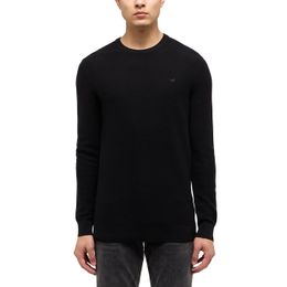 Mustang Herren Rundhalspullover "StyleElliot", schwarz, Gr. S, unifarben, Feinstrick, Obermaterial: 100% Baumwolle, Pullover, mit Logo Stickerei
