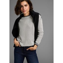 Laura Scott Damen Rundhalspullover, grau, Basic, Gr. 40, Waffelmuster, meliert, Strick, Obermaterial: 50% Baumwolle, 50% Polyacryl, Pullover,