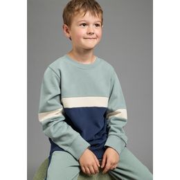 Scout Jungen Sweatshirt "Rundhals-Sweat mit kontrastfarbigen Eins&auml;tzen - NEU von Scout", gr&uuml;n, Gr. 152, bedruckt, Sweatware, Obermaterial: 100%