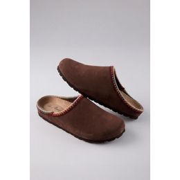ANISTON SHOES Damen Clog, Gr. 37, braun, Veloursleder, Schuhe, Schlupfschuh, Hausschuh mit farbenfroher Ziernaht - NEUE KOLLEKTION