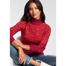 Melrose Damen Rollkragenpullover, rot, Gr. 34, Jacquardmuster, Strick, Obermaterial: 70% Viskose, 30% Polyamid, Pullover, mit Jacquard-Muster