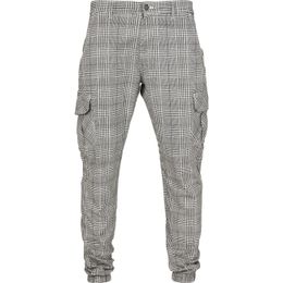 Urban Classics Herren Cargohose "Urban Classics Herren AOP Glencheck Cargo Jog Pants", grau, Gr. L, kariert, 98% Baumwolle, 2% Elasthan, Hosen