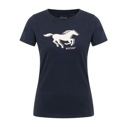 Mustang Damen T-Shirt "MU-Loa"schwarz saphire, Gr. M, Single Jersey, Obermaterial: 100% Baumwolle, Shirts, Figurbetonende Passform