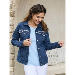 Classic Basics Damen Jeansjackeblau, bleached, Gr. 52, gemustert, mehrfarbig, 81% Baumwolle, 17% Polyester, 2% Elasthan, Jacken