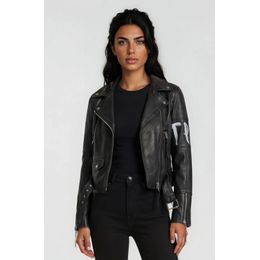 Trueprodigy Damen Lederjacke "Laila mit auff&auml;lligem Print und G&uuml;rtel", schwarz, Gr. XS, Obermaterial: 100% Schafsleder sheepskin., Jacken