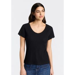 BOSS Damen Pyjamaoberteil "Cosy Waffle_T-Shirt", Gr. L, schwarz, Jersey, Obermaterial: 56% Baumwolle, 37% Modal, 7% Elasthan, Shirts, aus