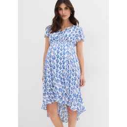 bonprix Damen Stillkleid, blau, Gr. 52, Web, Obermaterial: 100% Viskose, Kleider, wadenbedeckende L&auml;nge, tiefer V-Ausschnitt im Wickelschnitt
