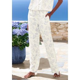 Lascana Damen Pyjamahose, Gr. 32, blau, Web, Obermaterial: 100% Viskose, bedruckt, Hosen, mit elastischem Bund in gesmokter Optik