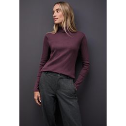 Street One Damen Langarmshirt, lila, Gr. 44, unifarben, Rippware, Obermaterial: 95% Baumwolle, 5% Elasthan, Shirts, mit Rippstruktur