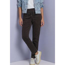 Street One Damen Cordhose, braun, Gr. 38, unifarben, Cord, Obermaterial: 98% Baumwolle, 2% Elasthan, Hosen, Loose Fit mit elastischem Bund, 7/8-L&auml;nge