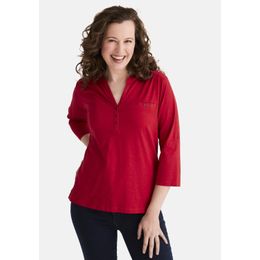 STOOKER WOMEN Damen 3/4-Arm-Shirt "MARIE T-Shirt 3/4 - Arm", rot, Gr. M, Jersey, 100% Baumwolle, Shirts, Regular Fit Slub Yarn Baumwolle Henley Shirt