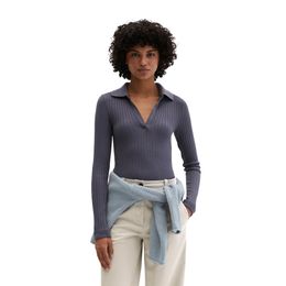Marc O'Polo MARC O'POLO Damen Langarm-Poloshirt "mit TENCEL Modal", grau, Basic, Gr. XL, unifarben, Obermaterial: 52% Baumwolle, 48% Modal, Shirts