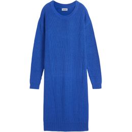 bonprix Damen Strickkleid, blau, Gr. 48, unifarben, Rippstrick, Obermaterial: 50% Baumwolle, 50% Polyacryl, Kleider, Oversize-Rippstrick, bequeme