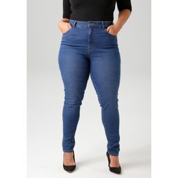 ANISTON PLUS Damen Skinny-fit-Jeans, blau, Gr. 52, Abriebeffekte, unifarben, Denim/Jeans, Obermaterial: 81% Baumwolle, 17% Polyester, 2% Elasthan,