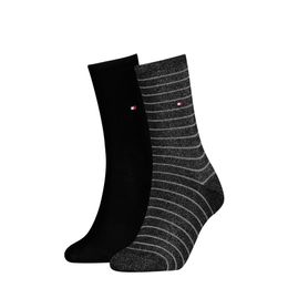 Tommy Hilfiger Damen Socken "TH WOMEN SOCK 2P SMALL STRIPE", Gr. 39, schwarz-wei&szlig;, Baumwollmischung, Socken, mit schmalem Rippenb&uuml;ndchen, meliert,