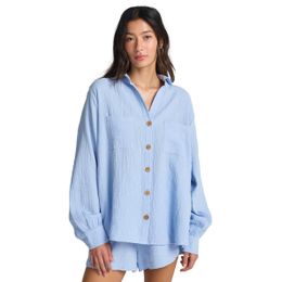 Billabong Damen Hemdblusenkleid "SWELL BLOUSE", blau, Gr. L, Web, Obermaterial: 100% Baumwolle, Kleider, aus Baumwolle