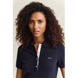 Gant Damen Poloshirt "SLIM CONTRAST COLOR", blau, Gr. XL, unifarben, Single Jersey, Obermaterial: 97% Baumwolle, 3% Elasthan, Shirts, Slim fit mit
