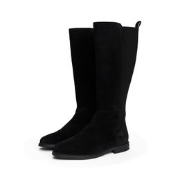 Tommy Hilfiger Damen Stiefel "FLAG SUEDE LONG BOOT", Gr. 39, schwarz, Veloursleder, Schuhe, Langschaftstiefel, Rei&szlig;verschlussstiefel mit