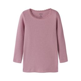name it M&auml;dchen Langarmshirt "NMFKAB LS TOP NOOS", rosa, Gr. 86, unifarben, Feinripp, Obermaterial: 57% Baumwolle, 38% Modal, 5% Elasthan, Shirts, in