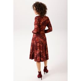 Aniston CASUAL Damen Jerseykleid, rot, Gr. 44, bedruckt, Single Jersey, Obermaterial: 95% Viskose, 5% Elasthan, Kleider, mit Kranichen im