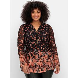 Damen Schlupfbluse, schwarz, Gr. 54, sheego by Joe Browns, gebl&uuml;mt, gemustert, 95% Polyester, 5% Elasthan, Blusen