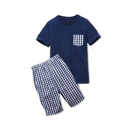 Tchibo - Shorty-Pyjama - Jungen - Gr. 122/128 - dunkelblau/kariert