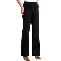 WONDERJEANS Damen Schlagjeans, schwarz, Gr. 42, unifarben, Denim/Jeans, Obermaterial: 48% Polyester, 30% Baumwolle, 12% Viskose, 6% Lyocell