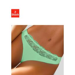 Damen Slip, NUANCE BY LASCANA, Gr. 48, gr&uuml;n, Obermaterial: 92% Polyester, 8% Elasthan, Unterhosen, mit sch&ouml;ner Stickereispitze, als Dessous-Set
