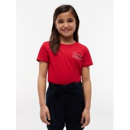 Tommy Hilfiger M&auml;dchen T-Shirt, rot, Gr. 6, unifarben, Single Jersey, Obermaterial: 60% Baumwolle, 40% Polyester, Shirts, Kinder bis 16 Jahre