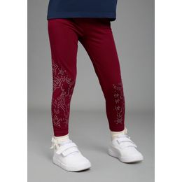 Kidsworld M&auml;dchen Leggings "Glitzernde Leggings mit Strass besetzt: GLITZER PFERD", rot, Gr. 116, unifarben, Jersey, Obermaterial: 95% Baumwolle, 5%