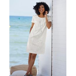 Heine Damen Sommerkleid "Kleid", wei&szlig;, Gr. 46, gebl&uuml;mt, gemustert, unifarben, 55% Leinen, 45% Baumwolle, Kleider