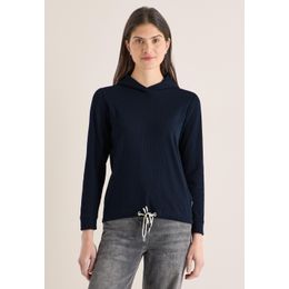 Cecil Damen Langarmshirt, blau, Gr. L, unifarben, Web, 96% Baumwolle, 4% Elasthan, Shirts, mit Kapuze