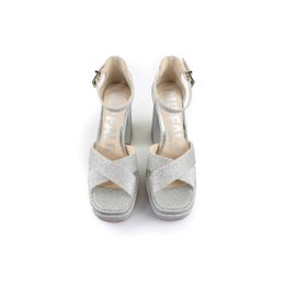 Buffalo Damen High-Heel-Pumps "Buffalo Cross -Vegan Glitter", Gr. 40, silber, Kunstfaser, unifarben, Schuhe