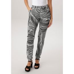 Damen Schlupfhose, schwarz-wei&szlig;, Gr. 36, Aniston SELECTED, Jersey, Obermaterial: 100% Viskose, Hosen, mit trendigen Allover-Print
