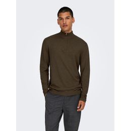 Only & Sons ONLY & SONS Herren Troyer "ONSLOUI REG 12 MEL HALF ZIP KNIT NOOS", braun, Gr. M, meliert, Strick, Obermaterial: 60% Baumwolle, 20% Nylon, 20%