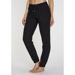 H.I.S. H.I.S Damen Jogginghose, Gr. 32, schwarz, angeraute Sweatware, Obermaterial: 50% Polyester, 30% Viskose, 20% Baumwolle, unifarben, Basic, Hosen,